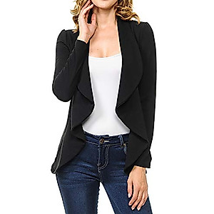 MINEFREE Women's Long Sleeve Classic Draped Open Front Lightweight Blazer Black 1XL