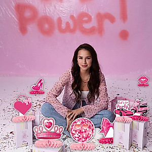 Hot Pink Girls Birthday Decorations, Pink Princess Honeycomb Centerpieces for Girls Women Birthday Party, Disco Let's Go Party Bachelorette Wedding Bridal Shower Anniversary Party Supplies