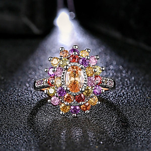 JIANGYUE Multicolor AAA Grade Rainbow Ring Rose Gold Plated Cubic Zirconia Multi-Stone Ring for Women Fashion Jewelry Size 8