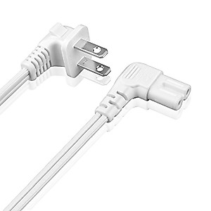 TNP Universal 2 Prong Angled Power Cord (6 Feet) 2 Pack - NEMA 1-15P to IEC320 C7 Figure 8 Shotgun Connector AC Power Supply Cable Wire Socket Plug Jack (White) For PS4, Apple TV, PS3 Slim