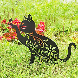 Haofy Cat Silhouette, 1 Piece of Lifelike Cat Yard Art Garden Metal Statue Decor, Hollow Decorative Stakes for Outdoor Farmhouse Pathway Lawn Decorations