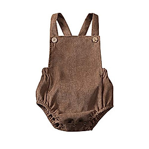 Kuriozud Infant Baby Boy Girl Corduroy Romper Plain Bodysuit Crossback Strap Clothes (Coffee, 12-18 Months)