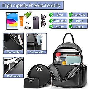 BESYIGA Girls Fashion Backpack 3-Pieces Leather Mini Backpack Purse for Women Satchel School Bags with Pompom Casual Travel Daypacks White