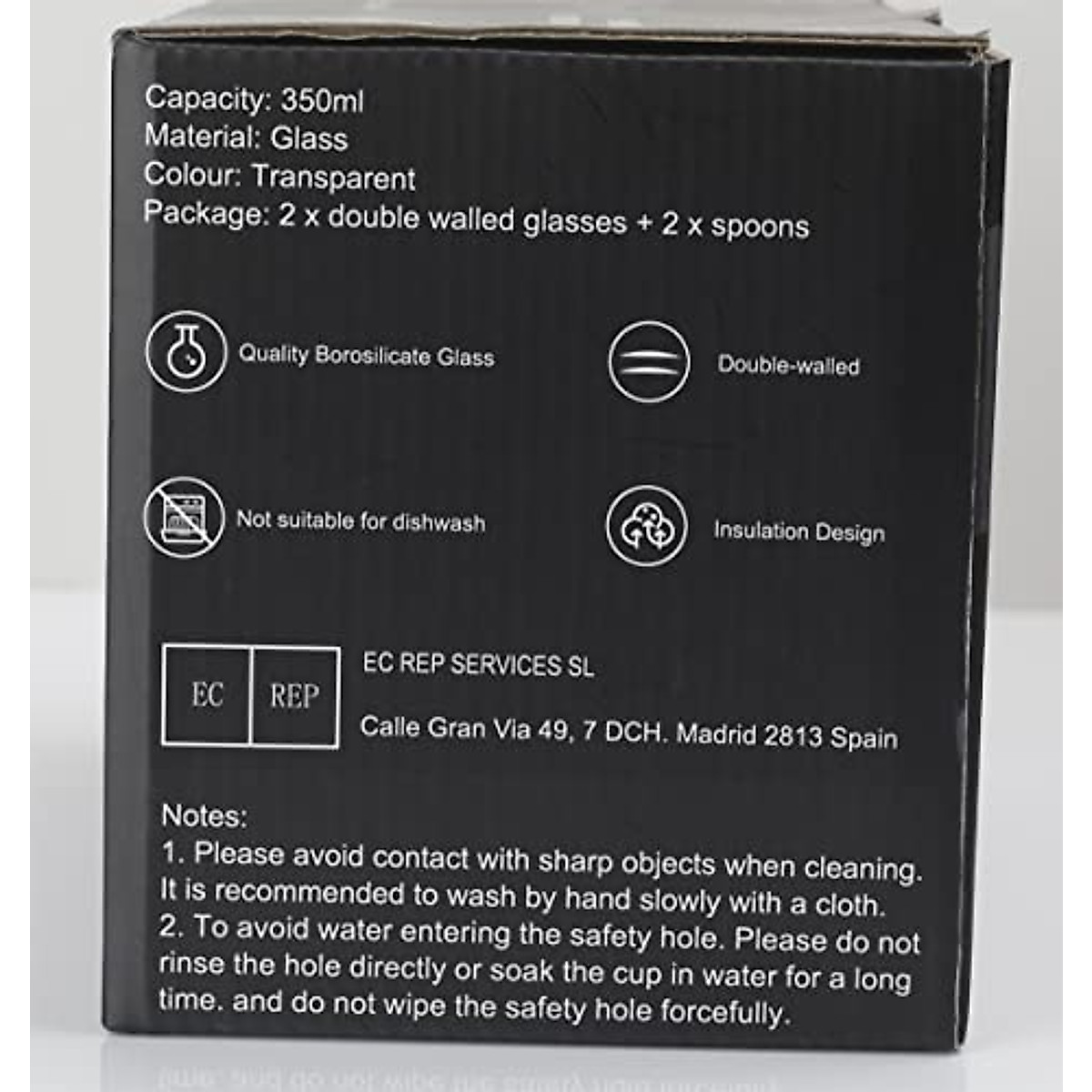 LIBWYS 2 Pack Double Walled Coffee Cups Glasses Mugs, 12oz Espresso Cappuccino Latte Tea Cups with Handle, Heat Resistant Borosilicate Clear Glasses 350ml