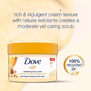 Dove Scrub Crushed Almond & Mango Butter For Silky Smooth Skin Body Scrub Exfoliates & Restores Skin's Natural Nutrients 10.5 oz