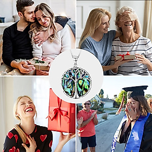 Sterling Silver Tree Of Life Natural Abalone Shell Heart Pendant Necklace For Women (Nautral Abalone Shell Life Tree)