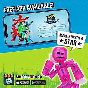 StikBot Zing, Set of 8 Clear Collectable Action Figures and Mobile Phone Tripod, Create Stop Motion Animation, Great for Kids Ages 4 and Up