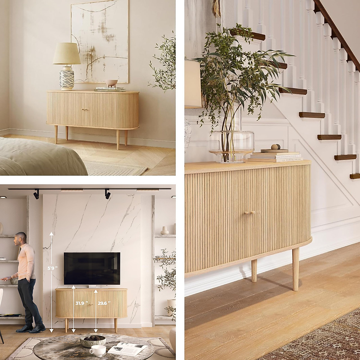 WERMO 55'' Sideboard Storage Cabinet with Doors and Shelves - Wood Credenza for Living Room, Bedroom, Entryway and Home Office Cabinet. Kitchen Buffet, Modern Media Console Table with Storage (Oak)