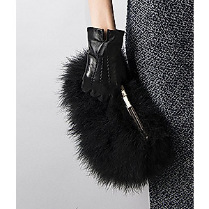 Zarapack Womens' Genuine Fluffy Feather Fur Clutch Shoulder Bag (Black)