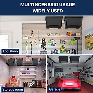 4 Bins Overhead Garage Storage Racks for Utility Bins,Heavy Duty Garage Ceiling Storage Racks,Storage Bin Ceiling Rack System,Tote Storage Rails,Storage Bin Ceiling Rack System,Great Space Saver