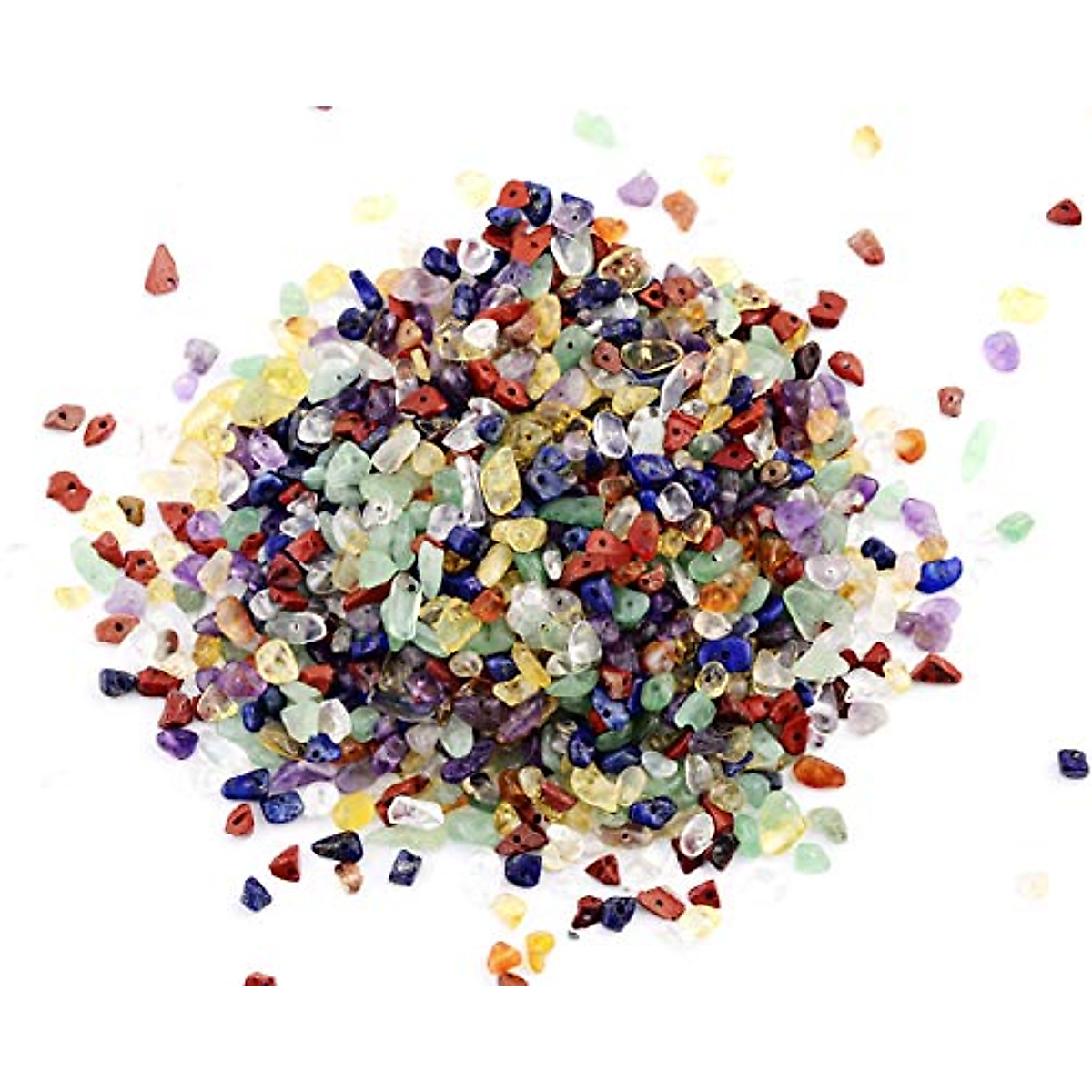 7 Chakra Natural Chip Stone Beads 3-5mm 100g About 500 Pieces Irregular Gemstones Healing Crystal Loose Rocks Bead Hole Drilled DIY for Bracelet Jewelry Making Crafting (3-5mm, 7 Chakra Color Mix)