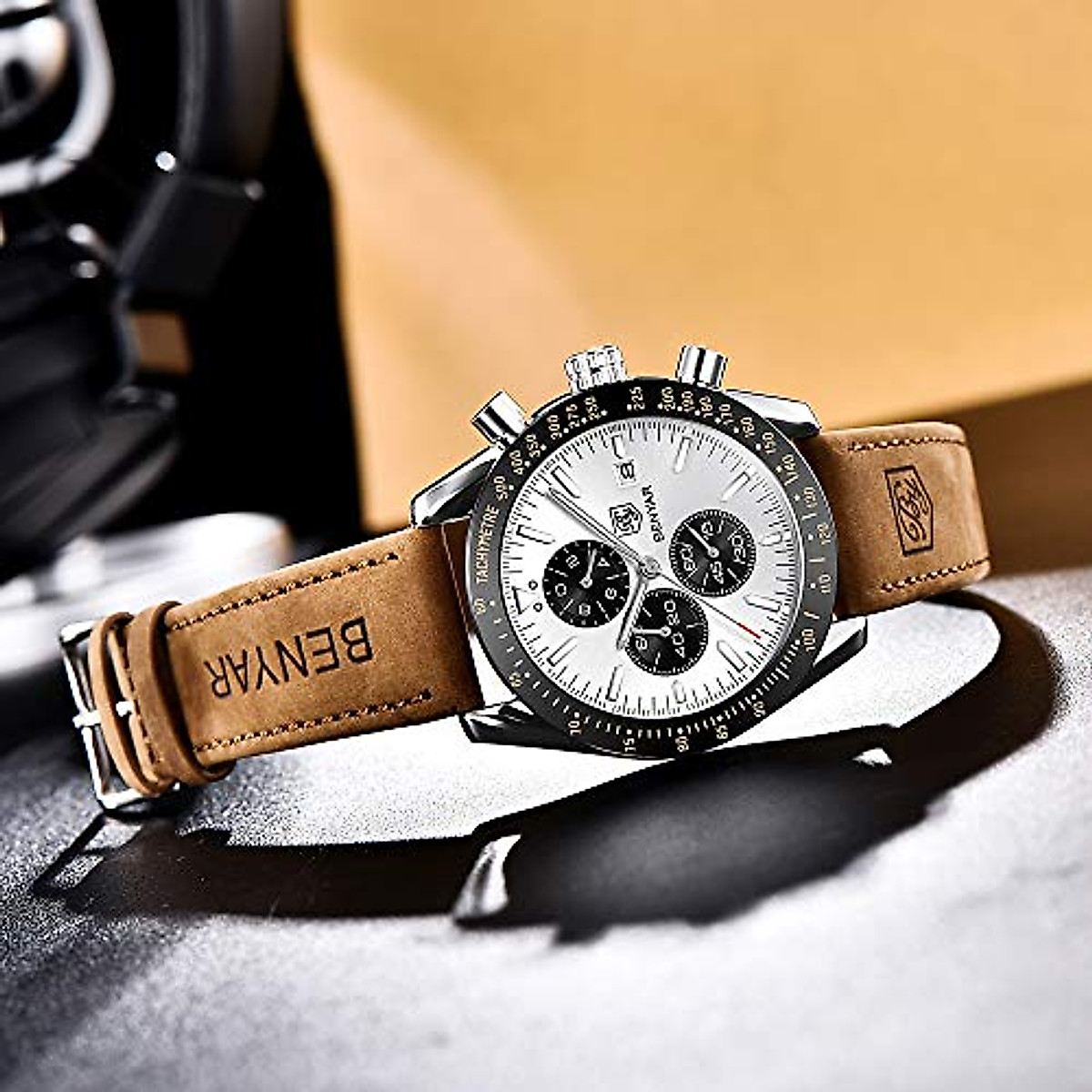 BENYAR - Wrist Watch for Men, Stainless Steel Strap Watches Quartz Movement, Waterproof Analog Chronograph Business Watches