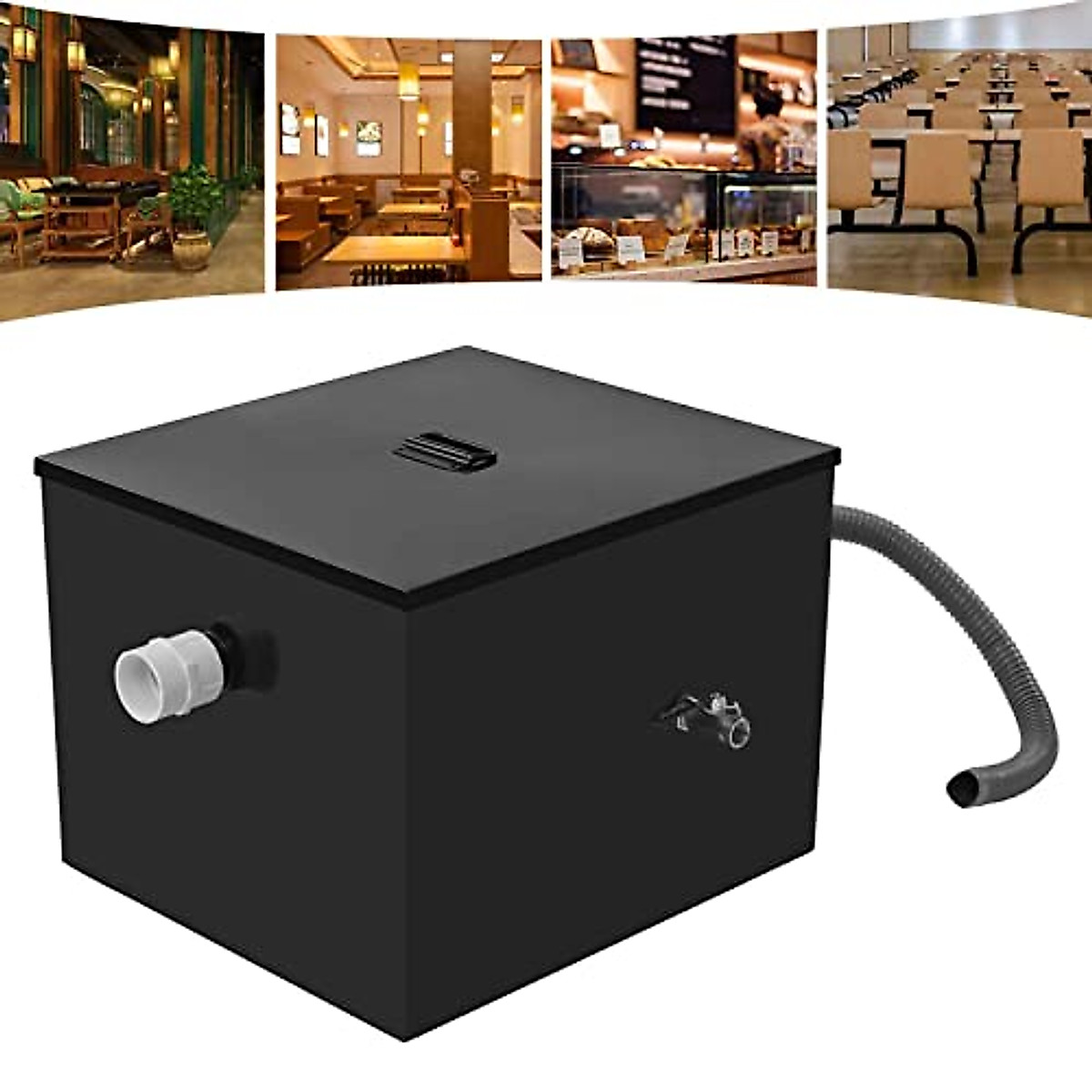 SNKOURIN 20 LB Commercial Grease Interceptor, Under Sink Grease Trap with 2.2 GPM Flow Rate, Stainless Steel Grease Traps for Restaurant Canteen Factory Home Kitchen, Black