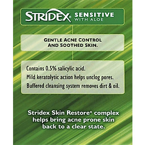 Stridex Medicated Acne Pads, Sensitive, 90 Count, Pack of 3 – Facial Cleansing Wipes, Alcohol-Free Face Pads, Acne Treatment for Face, For Mild to Moderate Acne, Smooth Application