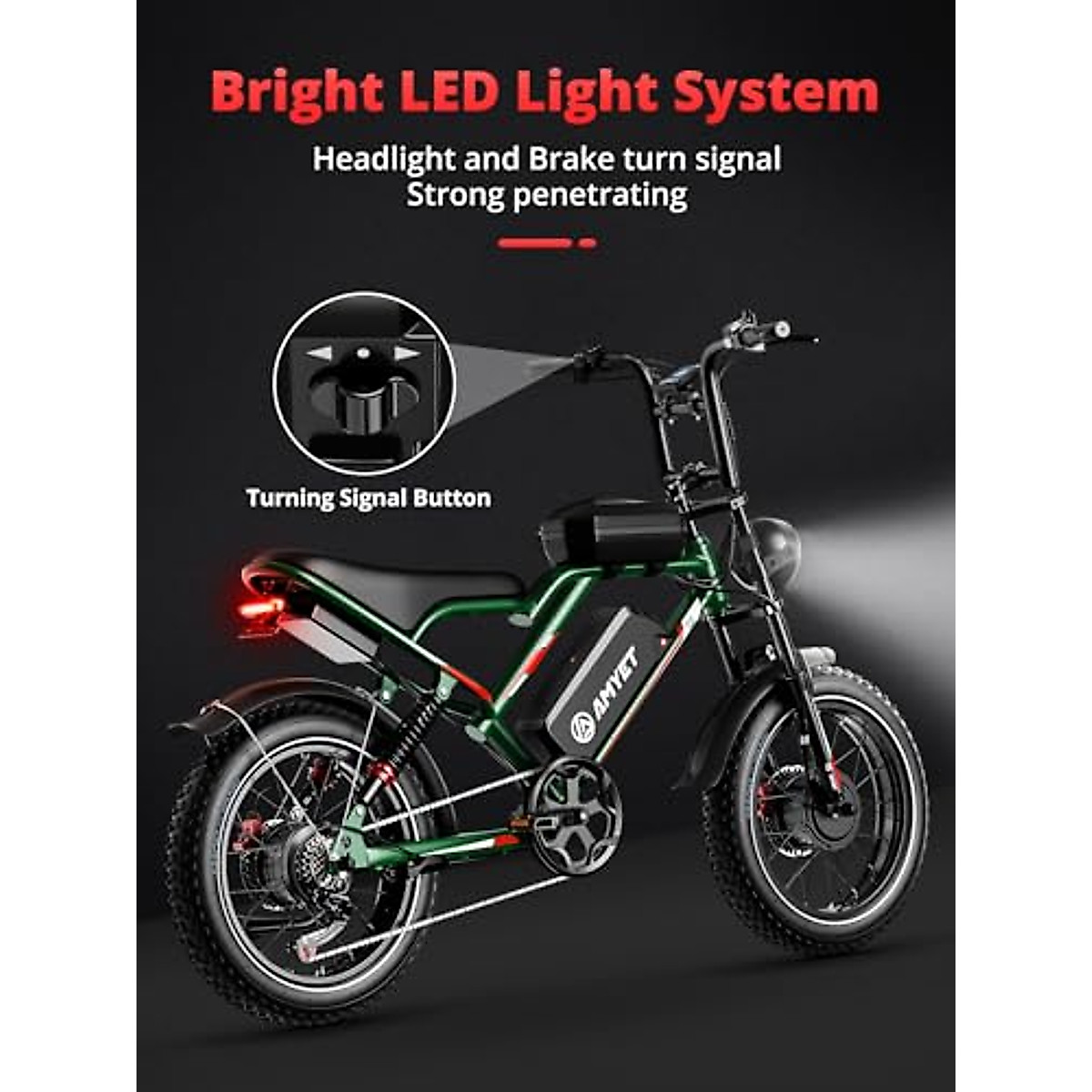 AMYET S8 Electric Bike for Adults, Peak 3000W Dual Motor AWD 48V 25Ah Ebike 35MPH Electric Bicycles 7-Speed with Full Suspension Fork Hydraulic Disc Brake Max Range 75 Miles Electric Bike (Green)
