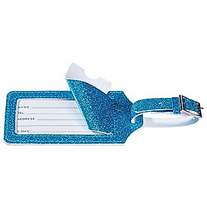 Gostwo 2 Pack Luggage Tags Leather Case Luggage Bag Tags Travel Tags(Glitter Blue)