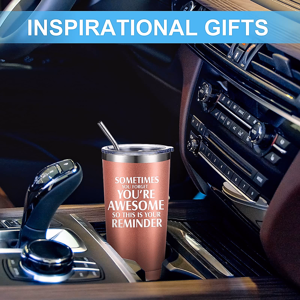 Sieral 4 Pcs Thank You Gifts, Inspirational Tumbler with Keychain Appreciation Gifts Inspirational Gifts for Women Men Coworker Friends Motivational Wine Tumbler 20 oz, Blue, Rose Gold