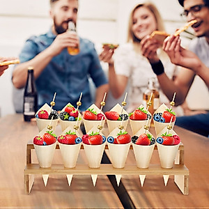 Food Cones 100 Pcs Disposable Wood Cones for Food with 12 Holes Ice Cream Cone Display Stand Charcuterie Cones Holder 100 Fancy Toothpicks for Appetizers Catered Events Buffets Parties (Straight)