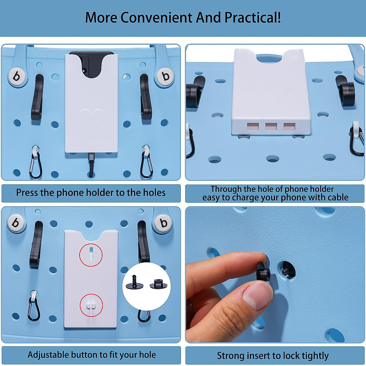 Phone Holder with 4 Hook for Bogg Bag, Compatible with Original Bogg Bag, Universal ABS Plastic Cell Phone Case Holder Accessories for Bogg Bag, Key Chain Hook Accessories for Bogg Bags- White