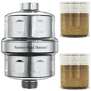 HammerHead Showers® ALL METAL Shower Head Filter and 2x Replacement Cartridges – High Pressure Universal Shower Filters to Remove Toxic Chemicals – KDF Shower Filter, Targets Chlorine and Heavy Metals