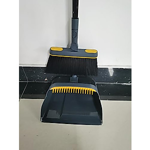 JEHONN Broom and Dustpan Set for Home, 54 Inches Long Handle Lightweight 180 Degree Rotating Indoor Upright Standing Dust Pan with Comb Teeth, Store Sweep Set for Room Kitchen Lobby Office