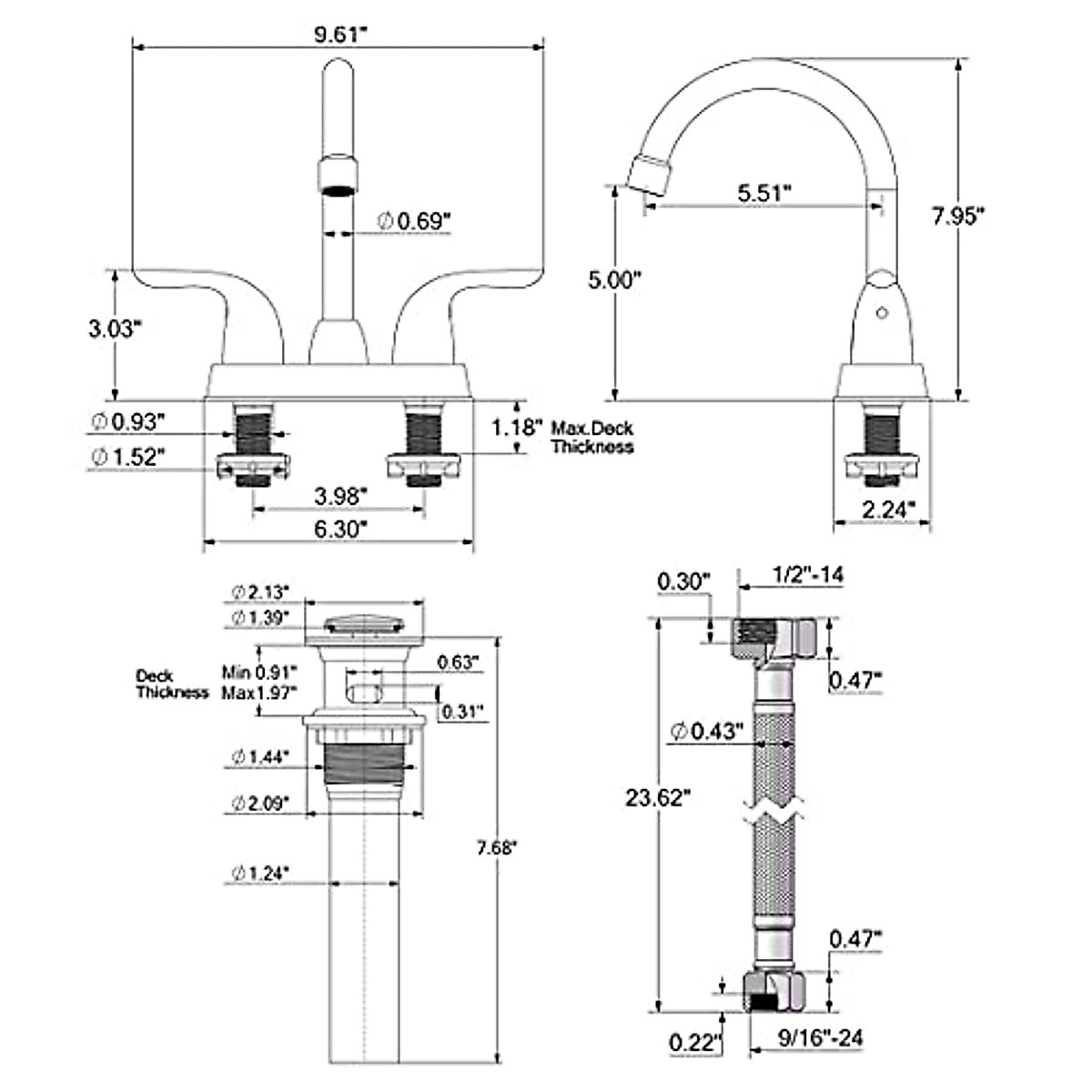 BRAVEBAR Bathroom Sink Faucet with Pop-up Drain Assembly, 4 Inch 2 Handle Centerset Faucet - Temperature Control, Easy to Install, Durable & Safety - Lavatory Faucet Brushed Nickel, Easy to Clean