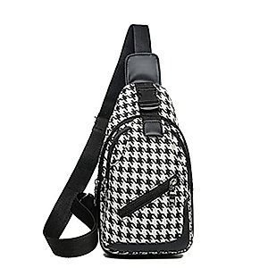 DAISHA Houndstooth canvas Casual Sling Backpack Multi-pocket,Travel Hiking Chest Bag Crossbody Daypack for Men & Women., Black, ytt3717