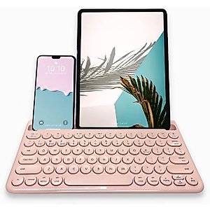 Macally Bluetooth Keyboard for Tablet | Wireless Keyboard for iPad | iPhone Keyboard (Multi-Device, Built-in Stand, Rechargeable) Easy to Use and Cute Portable Keyboard