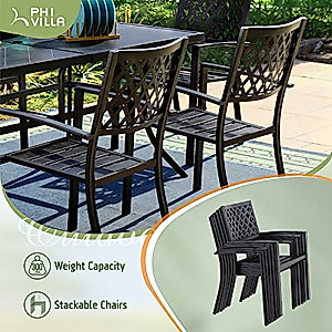PHI VILLA Stackable Metal Outdoor Patio Chairs, Black Patio Outdoor Dining Chairs with Armrest, Portable Wrought Iron Bistro Chairs for Kitchen, Garden, Yard, Set of 2, Support 300 lbs