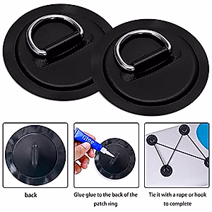 TOBWOLF 6 Pack 4.33" / 11cm Stainless Steel D-Ring Patch for Inflatable Boat Kayak Dinghy SUP, Circular D-Ring PVC Patch Stand-Up Paddleboard Canoe Rafting Accessories, NO Glue Included - Black
