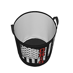 PUPSIKINS Laundry Basket Ohio State America Flag Laundry Hamper Collapsible Dirty Clothes Baskets Round Laundry Bag With Handles For Bathroom Bedroom College Dorms Home Laundry Room Kids Room