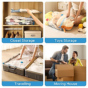 8 Pack Large Vacuum Storage Bags, Space Saver Vacuum Bags, Large Vacuum Seal Bags For Clothing, Clothes, Pillows, Comforters, Blankets, Bedding with Hand Pump