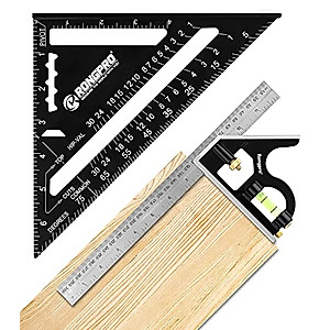 RONGPRO Rafter Square and Combination Square Tool Set, 7 Inch Triangle Carpenter Square Die-cast Aluminum Alloy and 12 Inch Zinc-Alloy Die-Casting Combo Square Ruler - Rafter Square Layout Tool