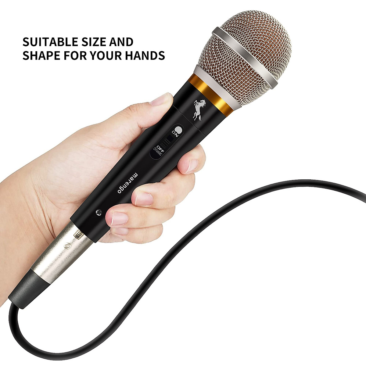 Marengo Handheld Dynamic Microphone for Karaoke Singing, Wired XLR Microphone with On and Off Switch and 13ft Detachable XLR Cable