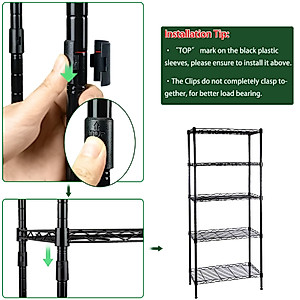 HESESOH 5-Wire Shelving Adjustable Shelves, Standing Storage Shelf for Laundry Bathroom Kitchen Pantry Closet Organization (Glossy Black, 21.2" L x 11.4" W x 48.8" H)