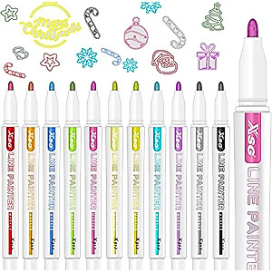 Double Line Outline Pens - 12 Colors Self Outline Metallic Markers Double Line Pen, Outline Markers Pens for Art, Drawing, Greeting Cards, Craft Projects, Posters, Painting, Kid Journal, Self Journal