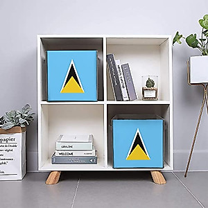 Saint Lucia Flag PU Leather Collapsible Storage Bins Canvas Cube Organizer Basket with Handles