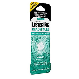 Listerine Ready! Tabs Chewable Tablets with Soft Mint Flavor, Revolutionary 4-Hour Fresh Breath Tablets to Help Fight Bad Breath On-the-Go, Sugar-Free, Alcohol-Free & Gluten-Free, 8 ct