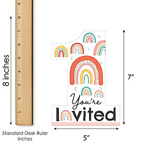Big Dot of Happiness 1st Birthday Hello Rainbow - Shaped Fill-In Invitations - Boho First Birthday Party Invitation Cards with Envelopes - Set of 12