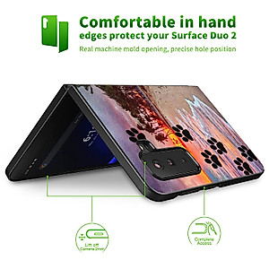 RWUTYTIUL Compatible with Microsoft Surface Duo 2 Case 8.3", Minimalist Ultra Slim Durable Texture Bumper Hard PC Protective Phone Fold Case for Microsoft Surface Duo 2 2nd 2021, Dog Paw Print Beach