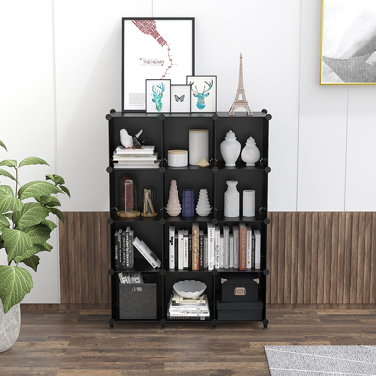 SIMPDIY 12 Storage Cube Organizer Bedroom Storage Shelves Closet Cube Bookcase with Zip Ties Bookshelf with Metal Hammer Modular Cubes Plastic Portable Organizer for Bedroom Kids Toy Home Storage