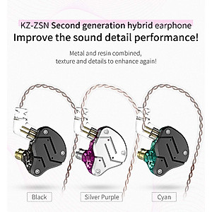 KZ ZSN Hybrid Driver IEM Detachable Tangle-Free Cable Musicians (Black Cyan)