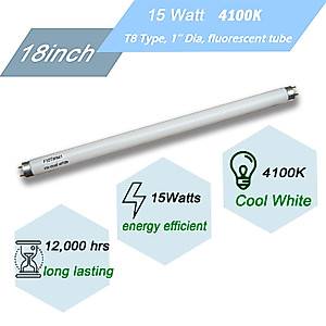 2Pack F15W-T8-CW Cool White 15 Watt Fluorescent Bulb,F15T8/CW 4100K Linear Light,T8 Tube for RV, Plant Lighting, Fish Tank