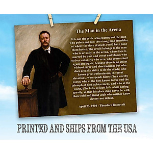 The Man in the Arena Print - Theodore Roosevelt Quote, Inspirational Home and Room Wall Decor, Motivational Poster Gifts, Men's Bedroom Decor, Choose Unframed Poster or Canvas Art Prints