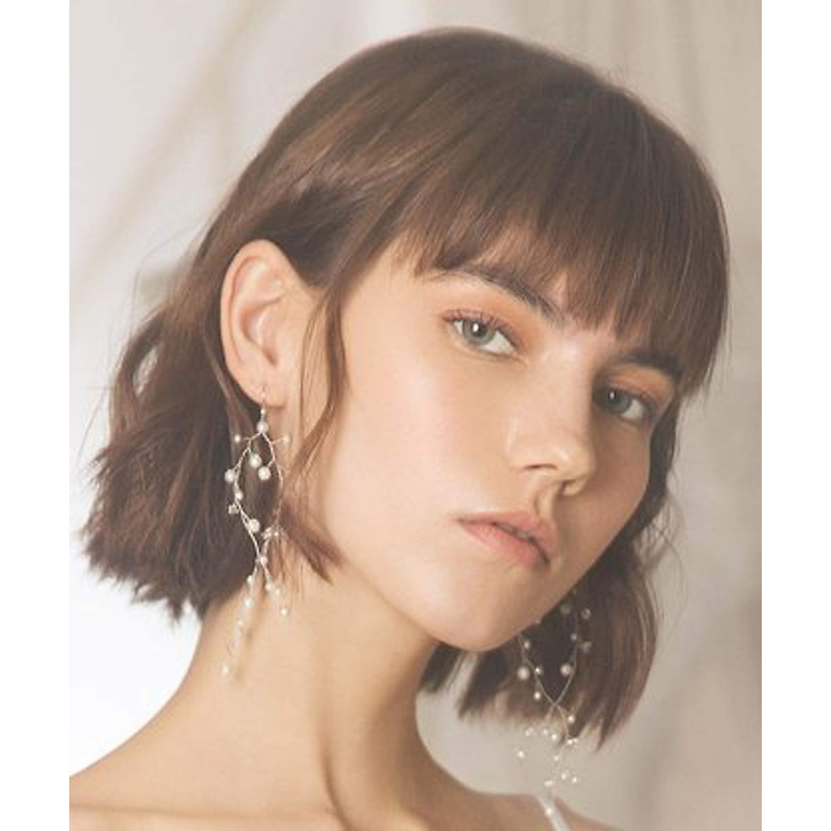 Denifery Earrings Dainty Bridal Earrings Bohemian Bride Unique Wedding Earrings Vine-Like Earrings Minimalist Wedding Earrings Bridal Vine Earrings Pearls Bridal Tiara (Silver)