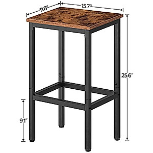 HOOBRO Bar Stools, Set of 2 Bar Chairs with Footrest, Black Steel Frame, Adjustable Feet, for Living Room, Dining Room, Kitchen, Industrial Design, Rustic Brown BF65BY01G1