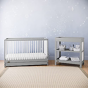 Graco Teddi 5-in-1 Convertible Crib with Drawer (Pebble Gray with White) – GREENGUARD Gold Certified, Crib with Drawer Combo, Full-Size Nursery Storage Drawer, Converts to Toddler Bed, Full-Size Bed