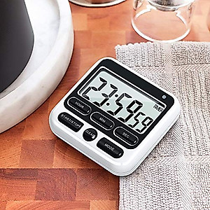 KTKUDY Digital Kitchen Timer with Mute/Loud Alarm Switch ON/Off Switch, 24 Hour Clock & Alarm, Memory Function Count Up & Count Down for Kids Teachers Cooking, Large LCD Display, Strong Magnet (Black)