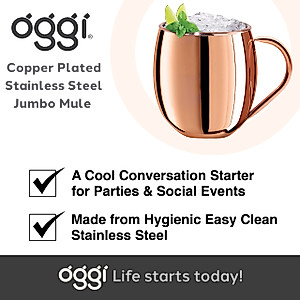 Oggi Jumbo Stainless Steel Moscow Mule Mug- 102oz Copper Plated Moscow Mule Cup, Cocktail Cart & Home Bar Accessories, Moscow Mule Mugs Make Great Gifts