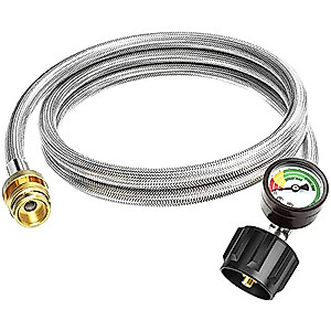 MOFLAME 1 lb to 20 lb Propane Adapter Hose With Gauge，6 FT Stainless Braided Propane Hose Adapter Converter for Coleman Camp Stove, Buddy Heater, Tabletop Grill & More 1lb Portable Appliance